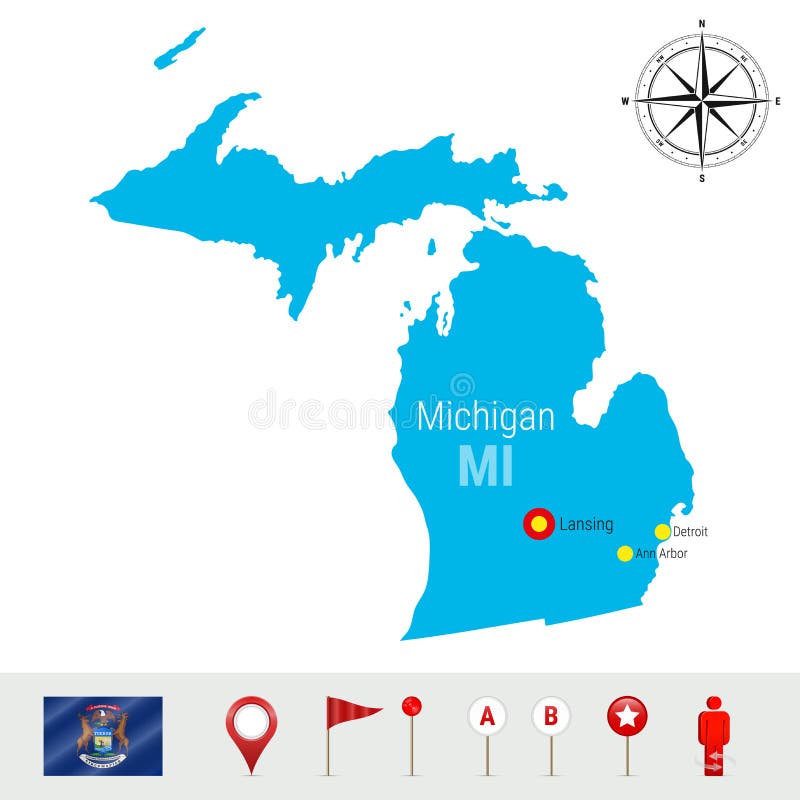 Michigan Vector Map Isolated on White Background. High Detailed ...
