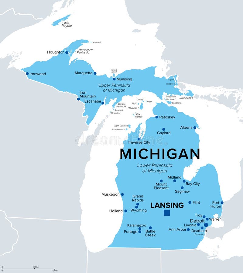 Capital A Y Su Mapa Político De Michigan Michigan, MI, Mapa