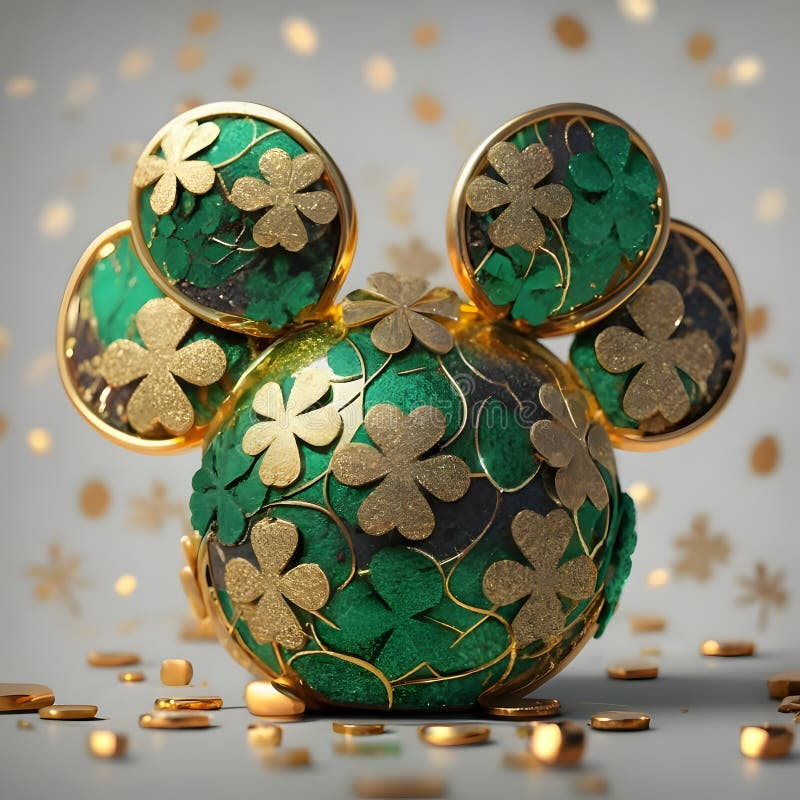 Mickey Mouse Ears , Made of Gold, Glittery Four Leaf Clovers, 3d Render ...