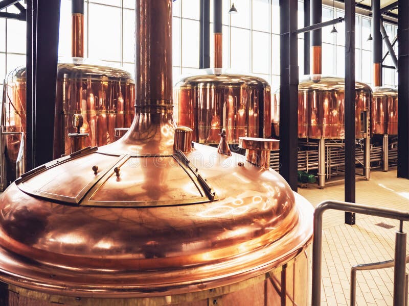 Micro Brewery and Equipment. Round Copper Storage Tanks for Beer ...
