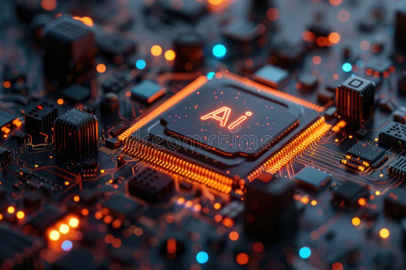 Micro Chip and AI Inscription on the Board, Artificial Intelligence ...