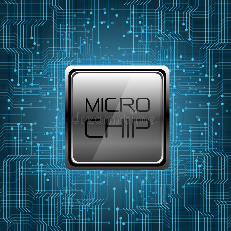 Micro Chip on Blue Circuit Pattern Background Design Modern Computer ...