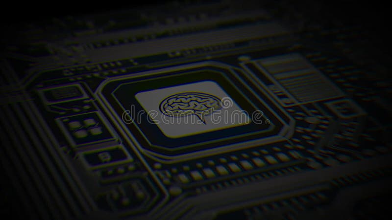 Micro Chip with Brain Icon Spreading Glowing Energy Over Circuit Board ...