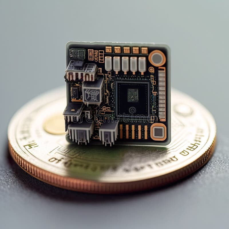 Micro Chip Comparison with Coin Editorial Image - Illustration of ...