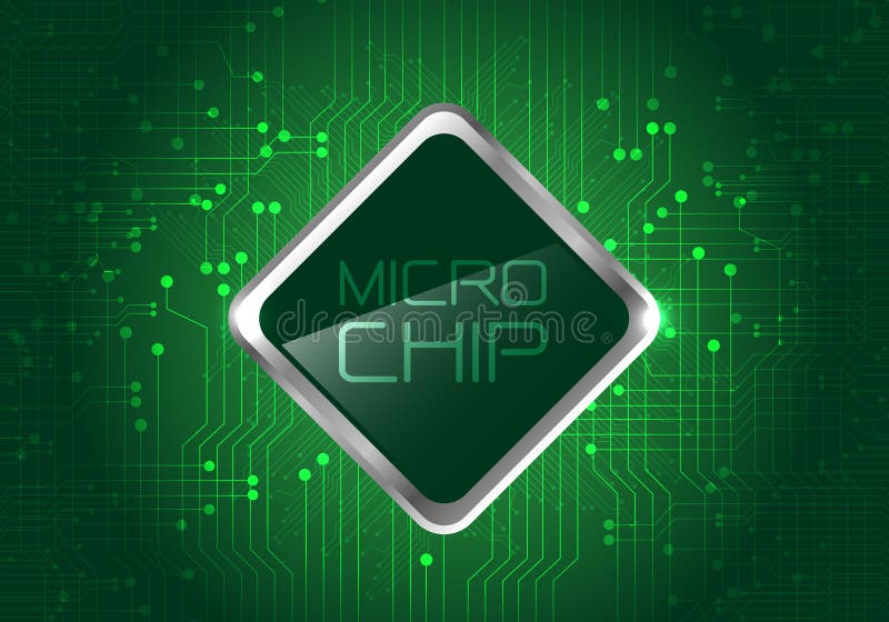 Micro Chip on Blue Circuit Pattern Background Design Modern Computer ...