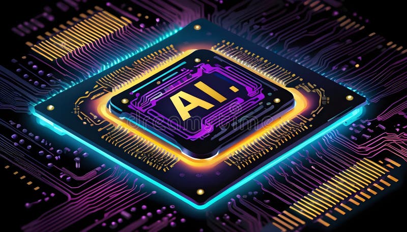 Micro chip with text AI stock illustration. Illustration of industry ...