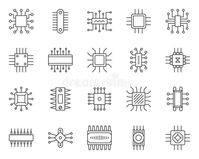 Semiconductor Line Icons Set Stock Illustrations – 255 Semiconductor ...