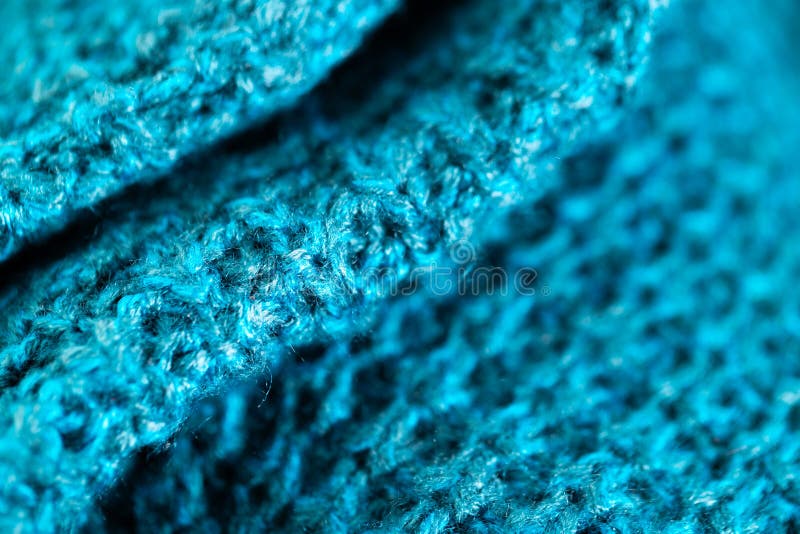 Micro Close Up of Blue Crocheted Woolly Fabric with Copy Space Stock ...