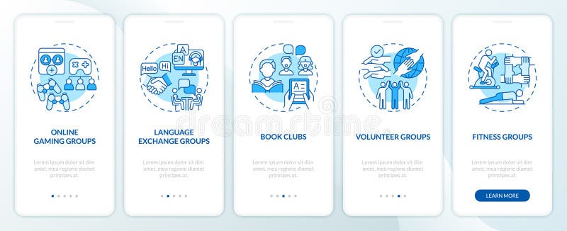 Micro Communities Blue Onboarding Mobile App Screen Stock Vector ...