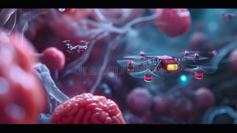 Micro Drones Navigating a Futuristic Biological Environment Stock Photo ...