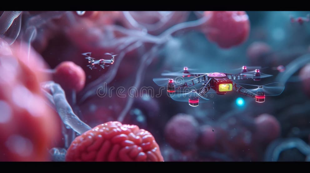 Micro Drones Navigating a Futuristic Biological Environment Stock Photo ...