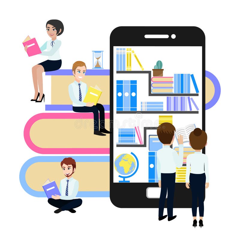 Micro Learning Concept. Set of Book in Online Library on Mobile Phone ...
