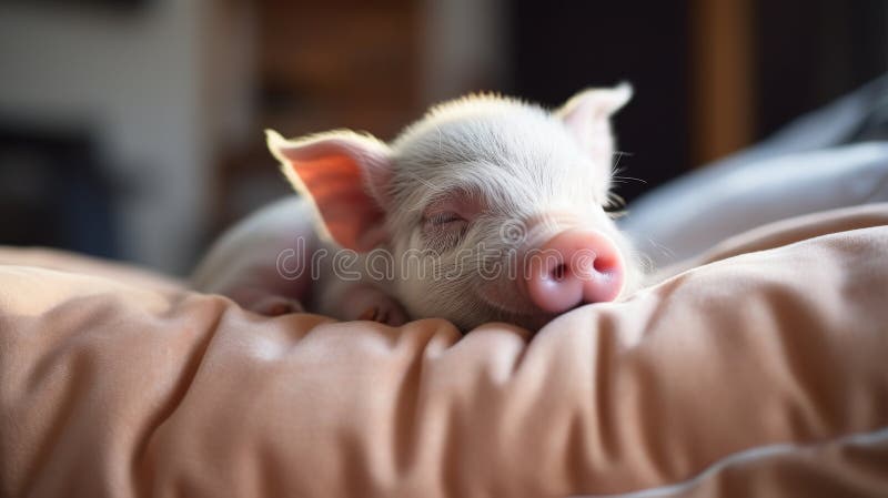Micro Pig Sleeping in Cozy Bed, Adorable Pet Stock Illustration ...