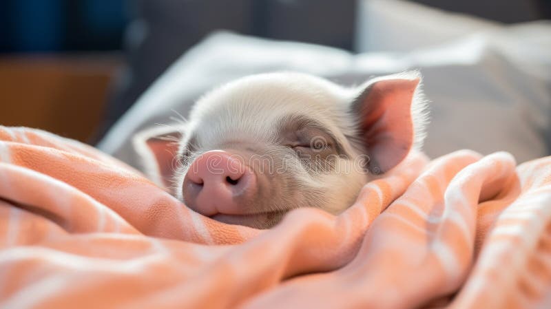 Micro Pig Snoozing in Comfortable Bed, Content Pet Stock Illustration ...