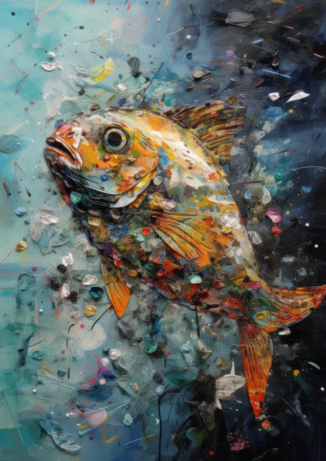 Micro Plastics in Fish in Ocean. Concept of Marine Pollution. Stock ...