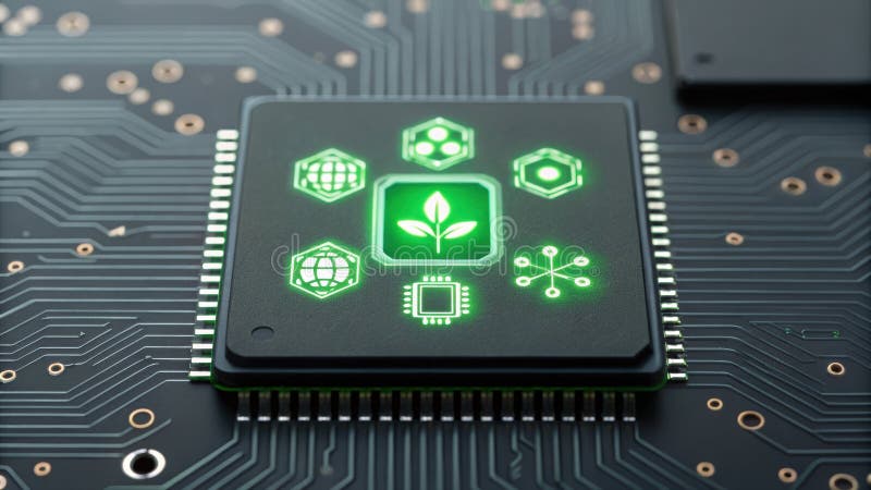 A Micro Processor Emitting a Green Light Representing Sustainable ...