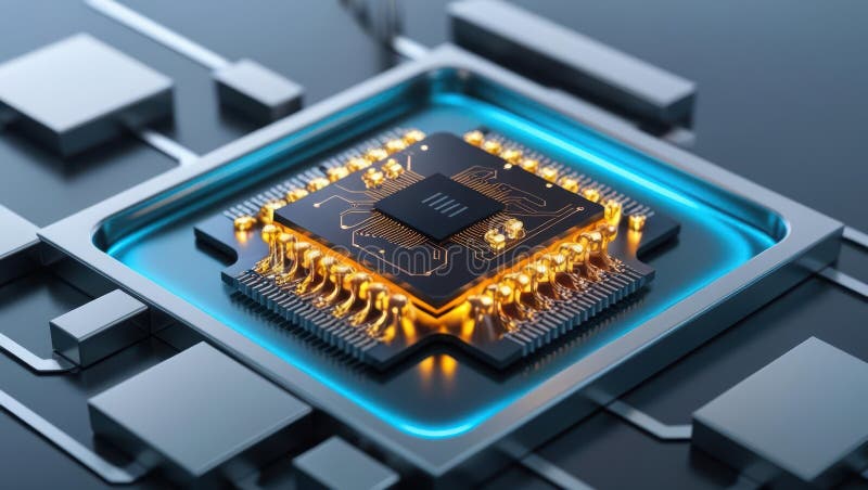 Micro Processor Featuring Advanced Nanotech Microchip with Glowing ...