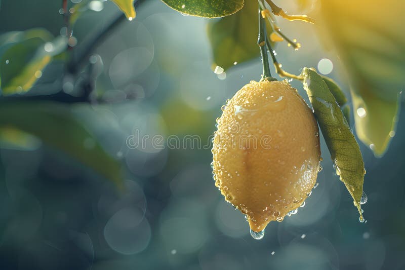 Micro Shot Close Up of a Fresh Yellow Lemon Citrus Fruit Hanged on Tree ...