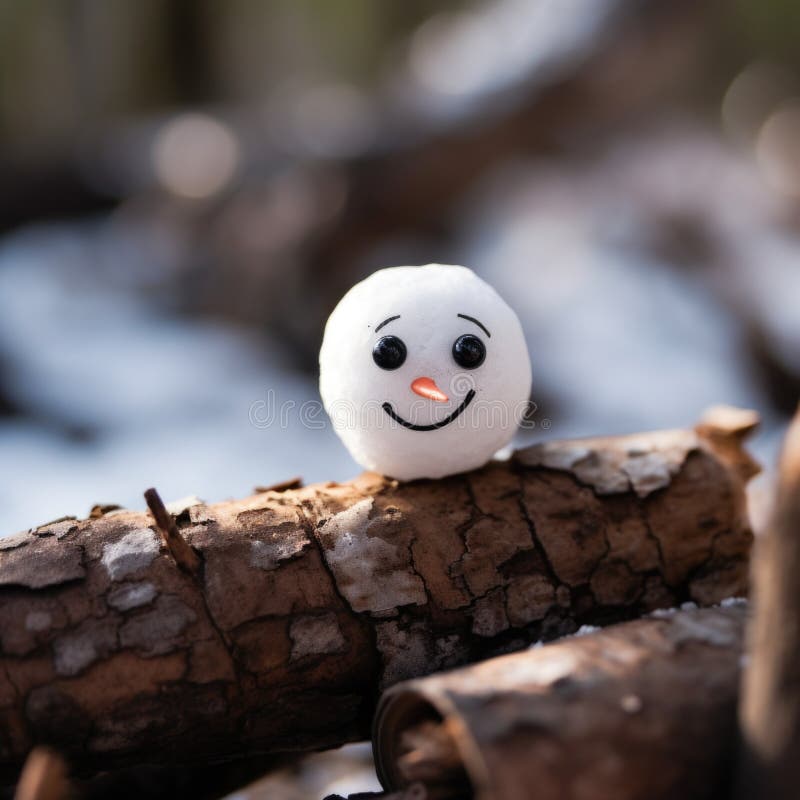 A Micro-snowman is Sitting on a Log in the Snow, AI Stock Illustration ...