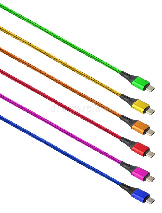 Micro USB Cable, in Different Colors of Cable and Connector, on a White ...