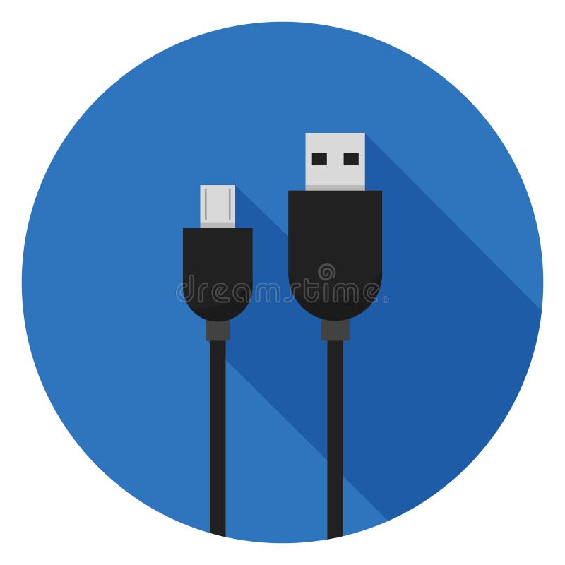 Micro USB Cables Icon in Flat Design. Stock Illustration - Illustration ...