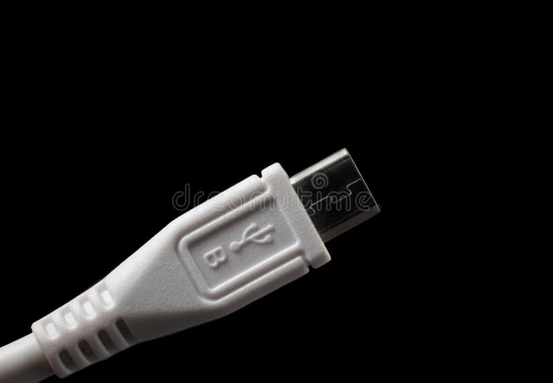 Micro USB Type B Plug with Logo. Male Connector Isolated on Black Stock ...