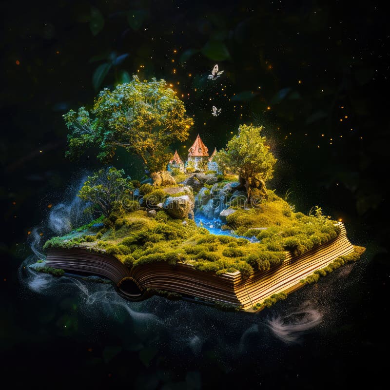 Micro World on the Top of Book. Generative AI Stock Illustration ...