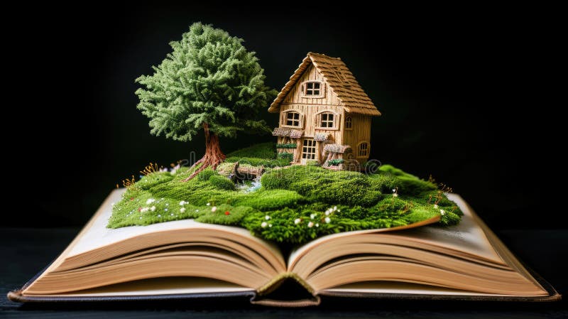 Micro World on the Top of Book. Generative AI Stock Illustration ...