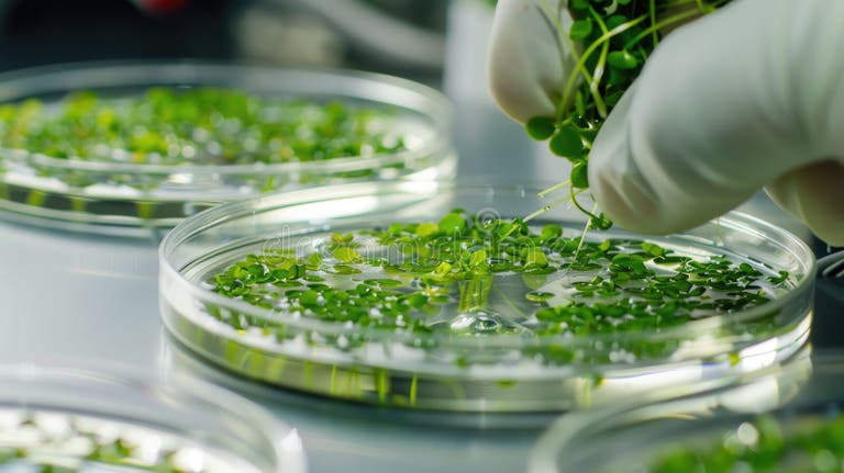 Microalgae Growing in Petri Dishes in Laboratory Setting Stock Photo ...