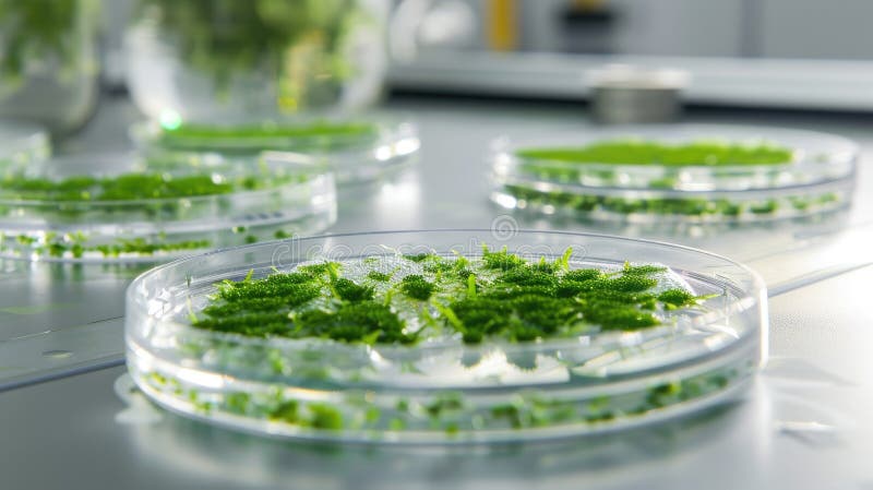 Microalgae Growing in Petri Dishes in Laboratory Setting Stock Image ...