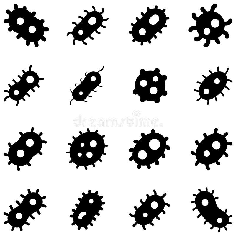Microbe Icon. Set of Black Germ or Microbial Icons. Good for ...