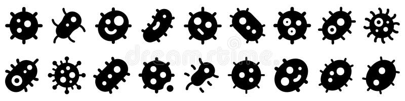Microbe Icon. Set of Black Germ or Microbial Icons. Good for ...