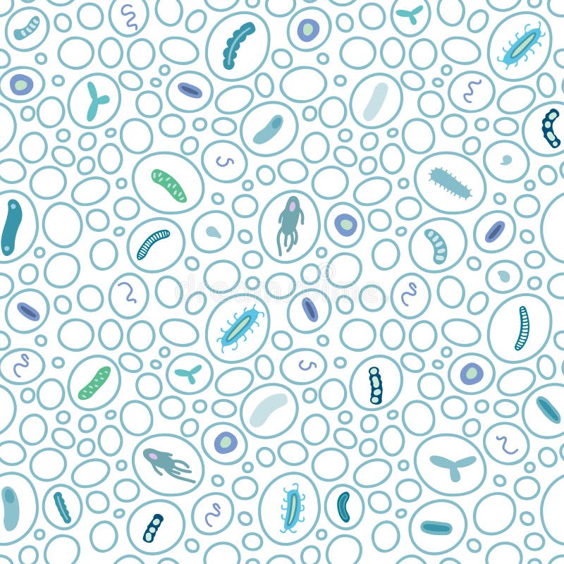 Microbe Seamless Pattern. Molecules, Cells of Virus, Bacteria in ...