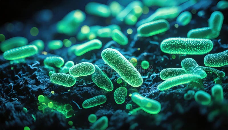 Microbes Bacteria Floating in an Illuminated Environment Showcasing ...
