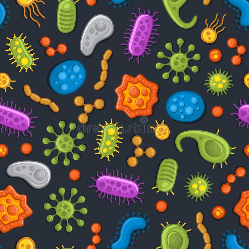 Microbes, Bacteria and Virus Seamless Pattern. Dark Background Stock ...