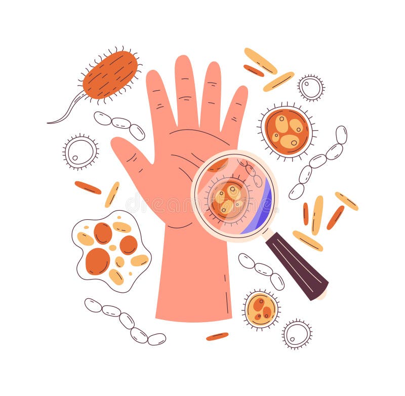 Microbes on Hand Illustration Stock Vector - Illustration of hand ...