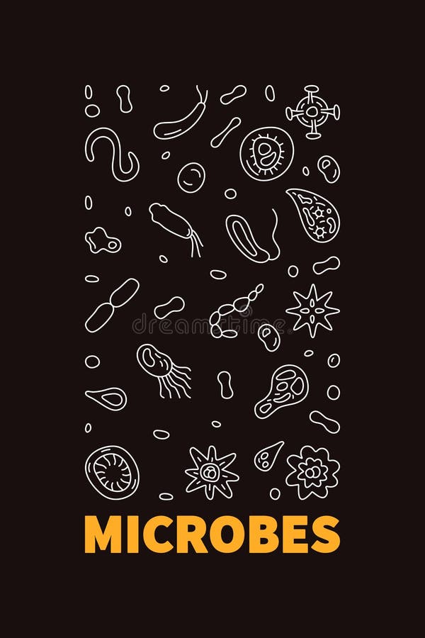 Microbes Vector Micro Biology Concept Outline Dark Vertical Banner with ...