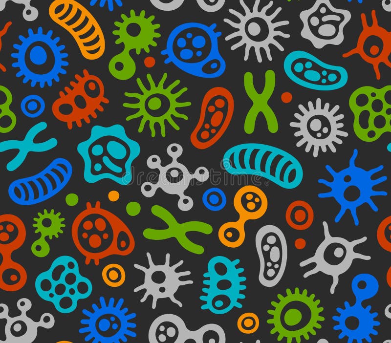 Microbes, Virus and Bacteria Color Seamless Pattern. Vector Stock Vector - Illustration of ...