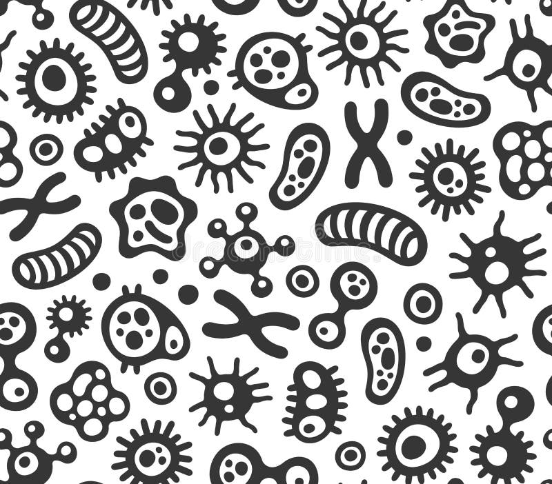 Microbes, Virus and Bacteria Seamless Pattern. Vector Stock Vector - Illustration of genetics ...