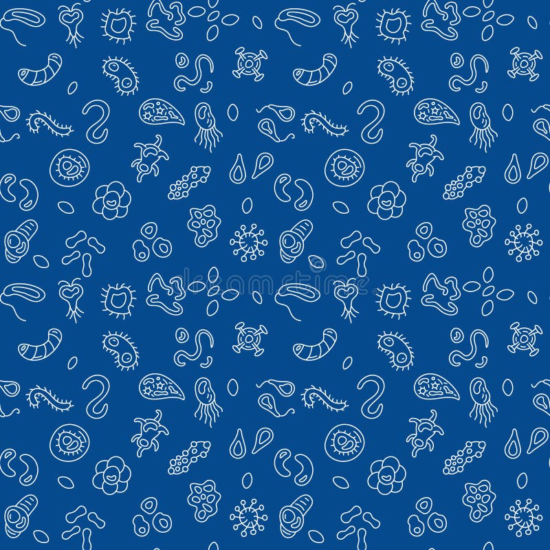 Microbes and Viruses Vector Microbiology Concept Blue Outline Seamless ...