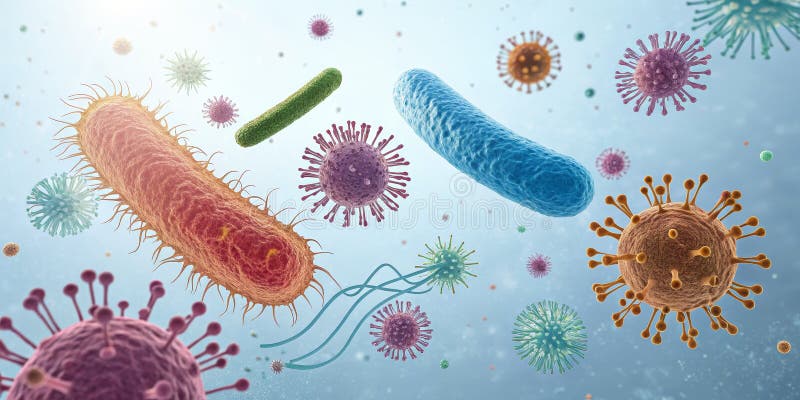 Microbial Composition 3D Render of Viruses and Bacteria, Microorganism ...