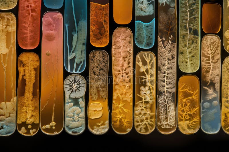 Microbial Culture on Microscope Slide, with Magnification of Cells and ...