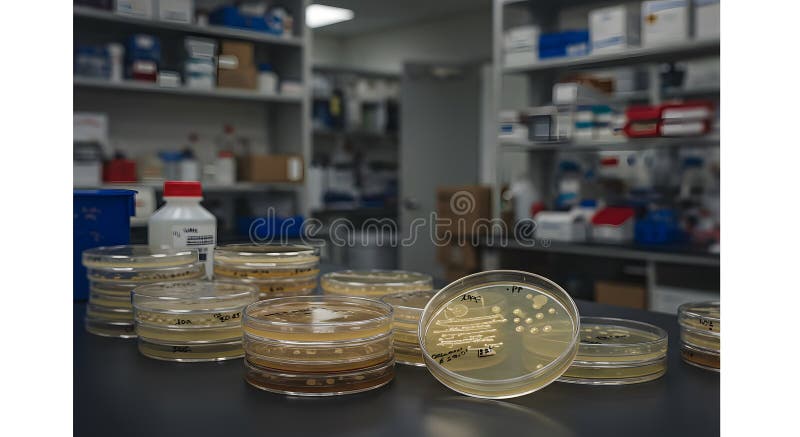 Microbial Cultures in a Scientific Laboratory: Agar Plates with ...