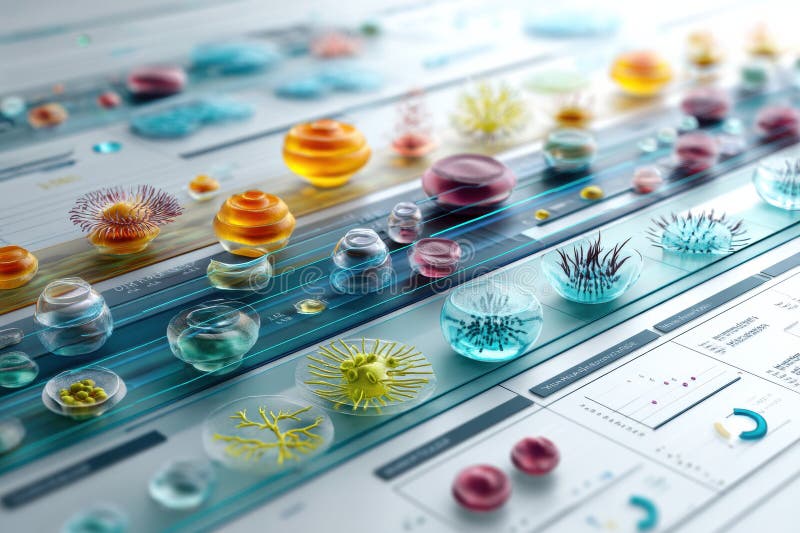 Layered Transparent Microbes with Data Charts Illustrating Medical ...