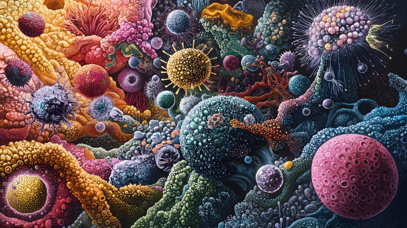 Microbial Life Exploration Underwater Digital Art Colorful Environment ...