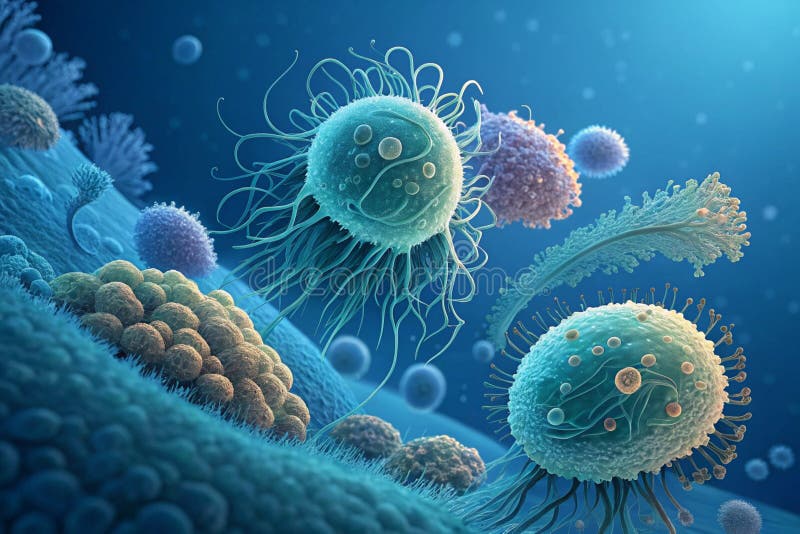 Microbial Life Forming Clusters with Organic Textures in Vibrant Blue ...