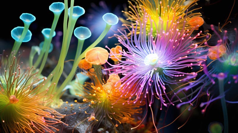 Microbial Life Under the Microscope in Vibrant Colors Stock ...