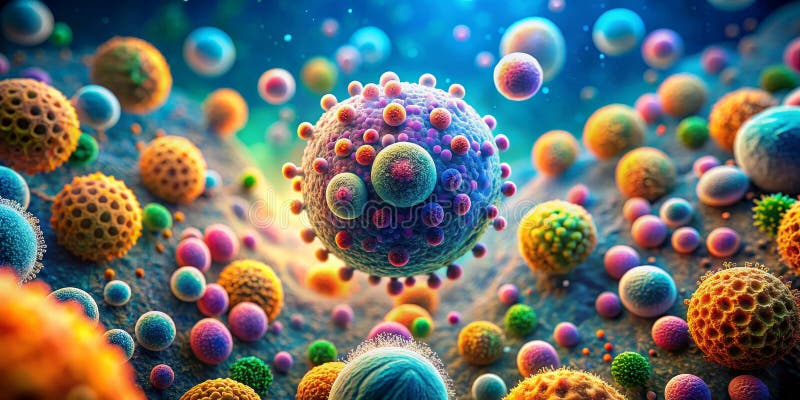 Microbial Universe Colorful 3D Render of Viral Cells Stock Illustration ...