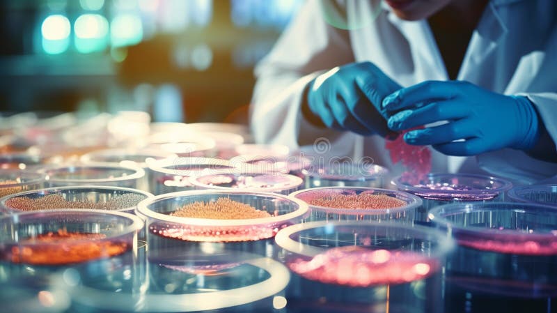 Microbiologist in the Laboratory Examines Petri Dishes. Selective Focus ...