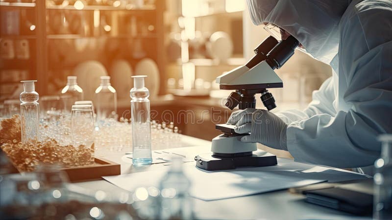 Microbiologist Scientist Looking through a Microscope Stock Image ...